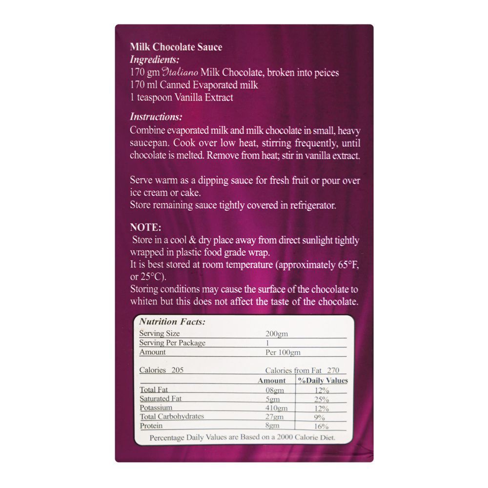 Purchase Italiano Cooking Chocolate, Smooth Milk Chocolate, 220g Online ...