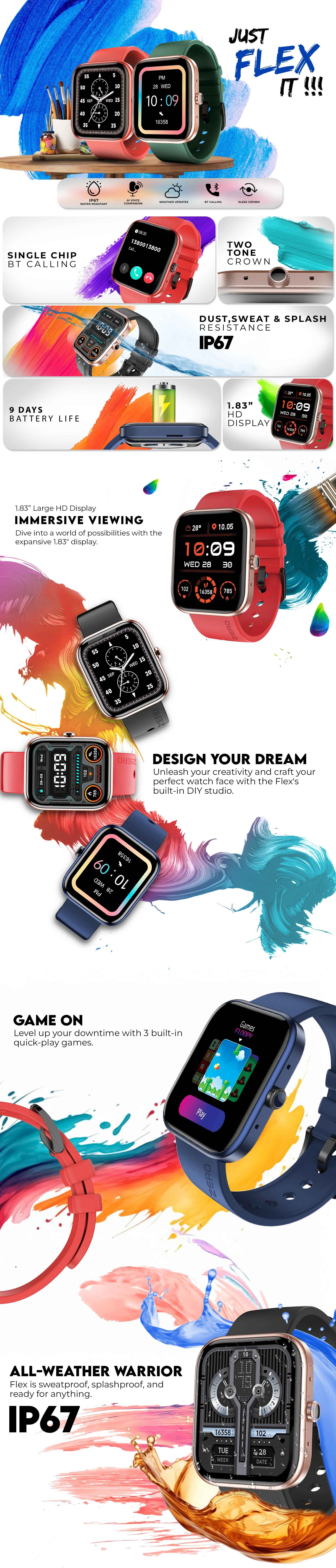 Buy Zero Flex Advanced Bluetooth Calling, Black Strap, DIY Watch Faces ...